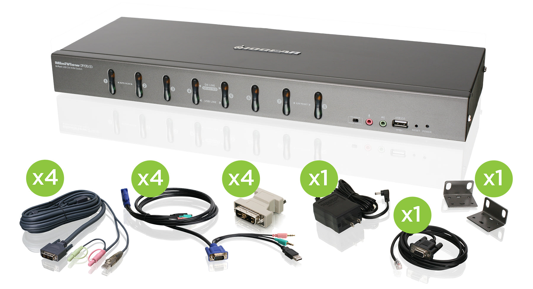 GCS1108KIT2 - IOGEAR 8-Port DVI KVMP switch KIT with DVI and VGA Cables ...